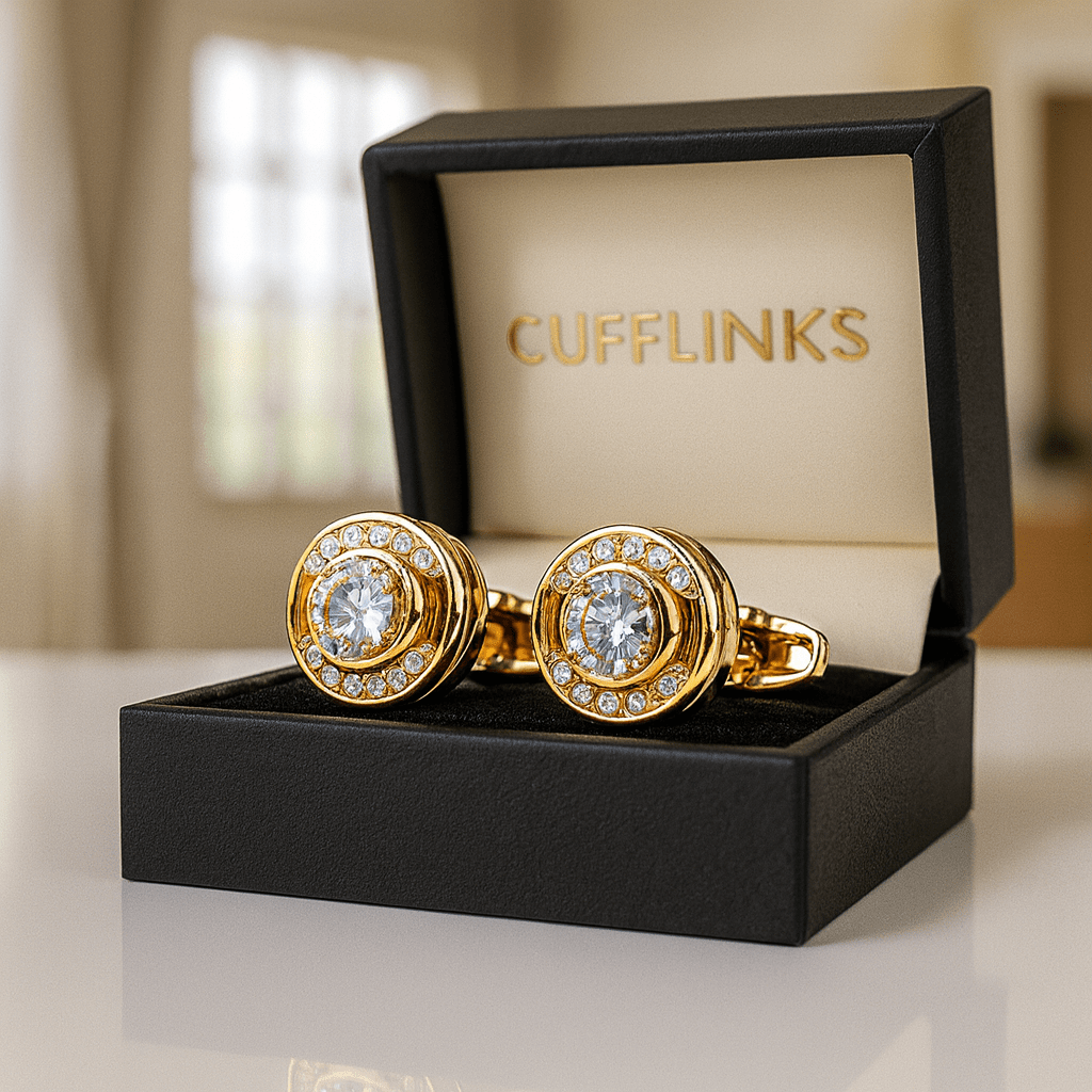 Gold Round Crystal Statement Cufflinks | Andaaz Hub
